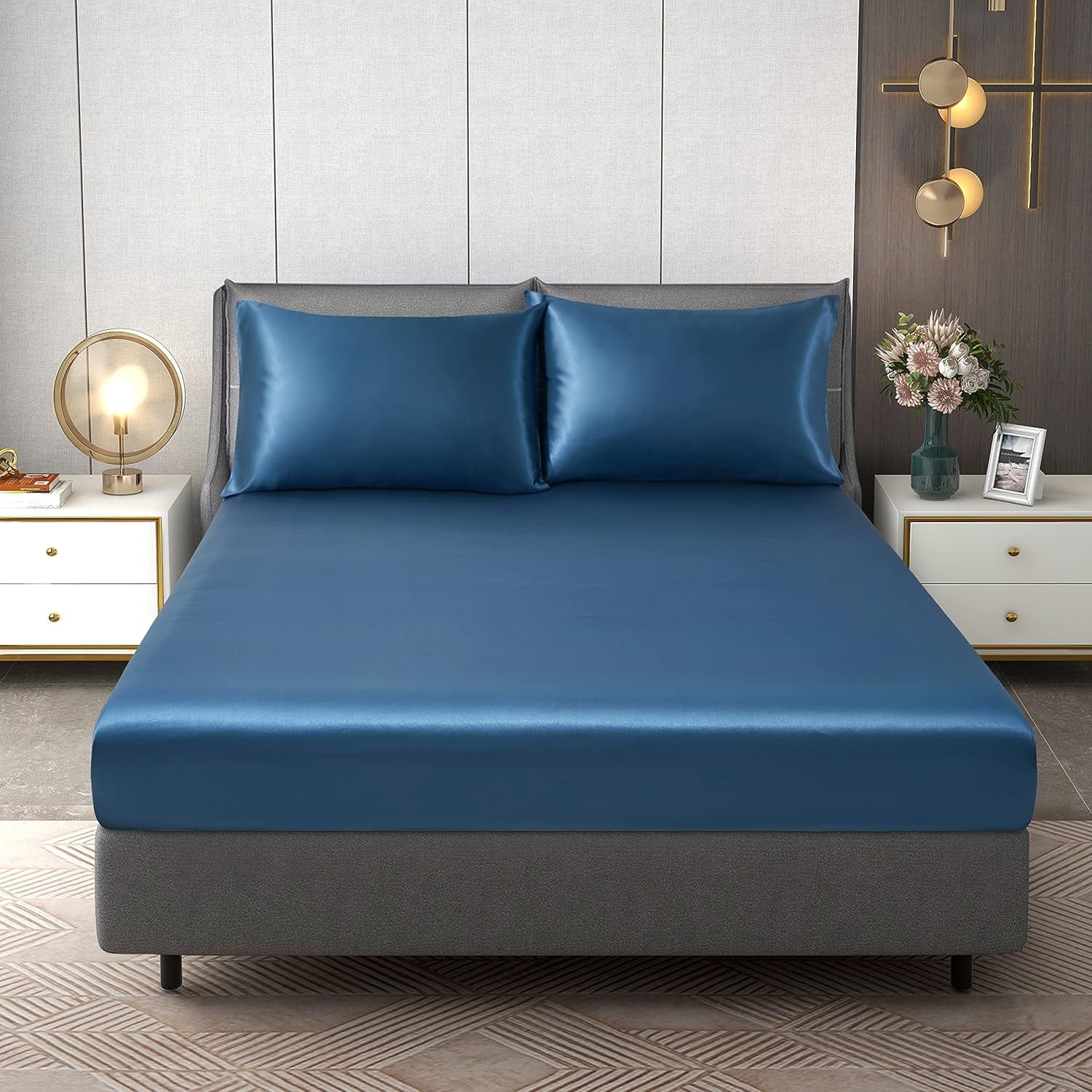 CUDUCA-Queen Size Satin Fitted Sheet, Silky and Breathable Luxury Deep ...