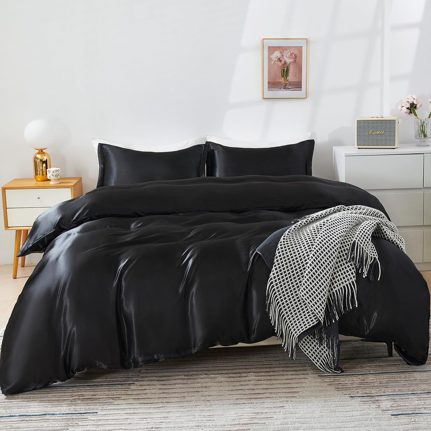 CUDUCA-Satin Duvet Cover Queen Size, 3PCS Silk Like Comforter Cover ...