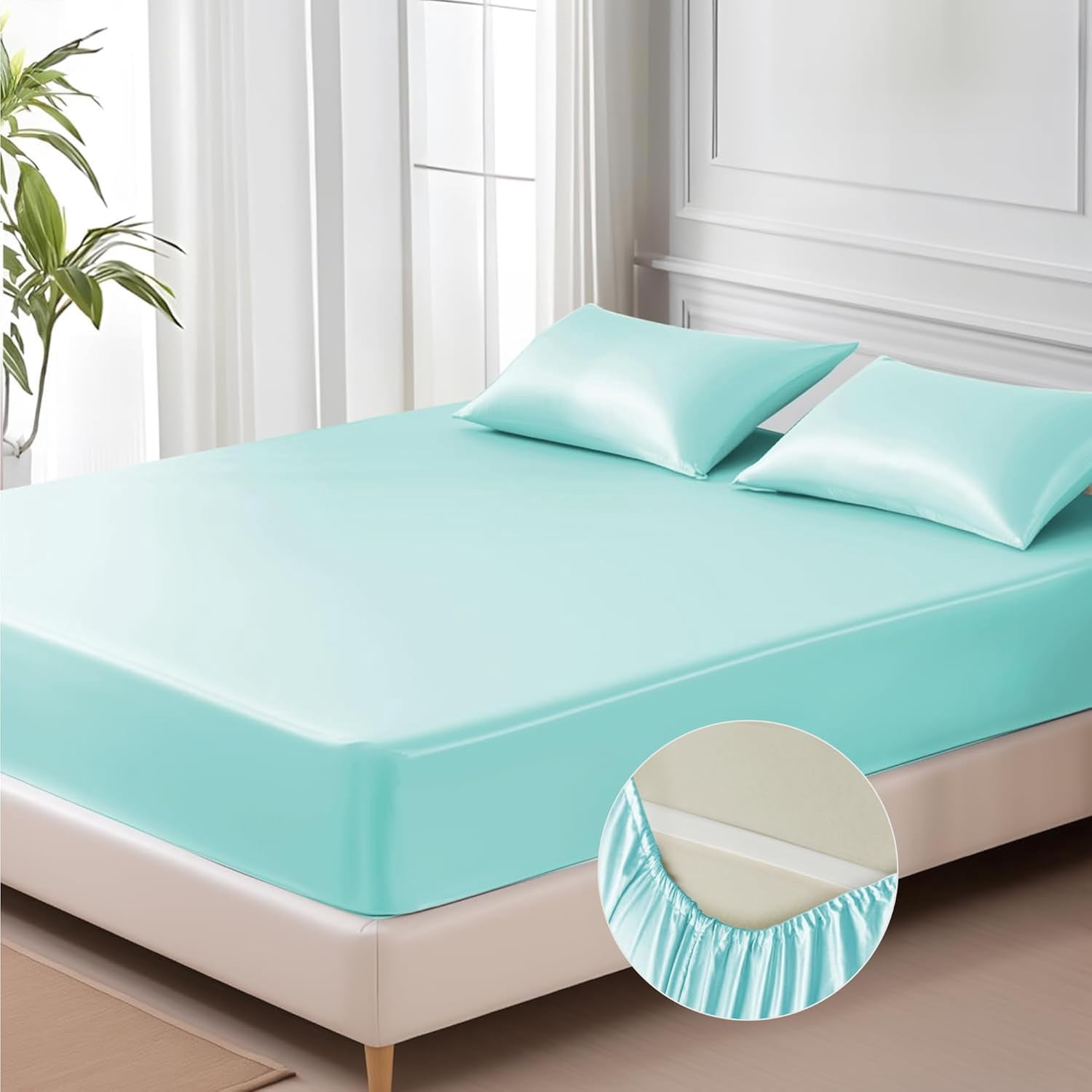CUDUCA-Satin Fitted Sheet Twin XL Size, Silky Bottom Sheet with Elastic ...