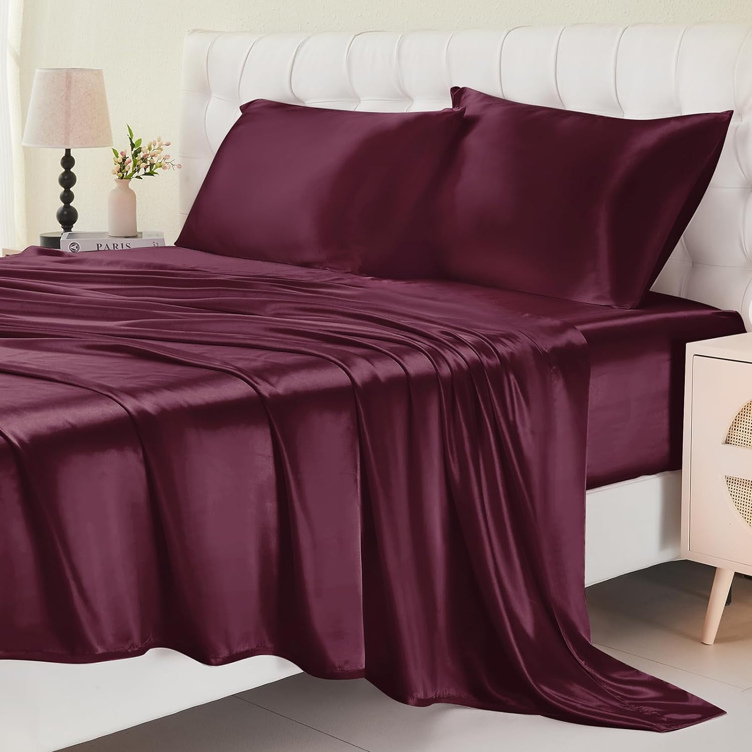 CUDUCA-Satin Sheets, Full Size Sheets Set, 4 Pcs Cooling Soft Bed ...