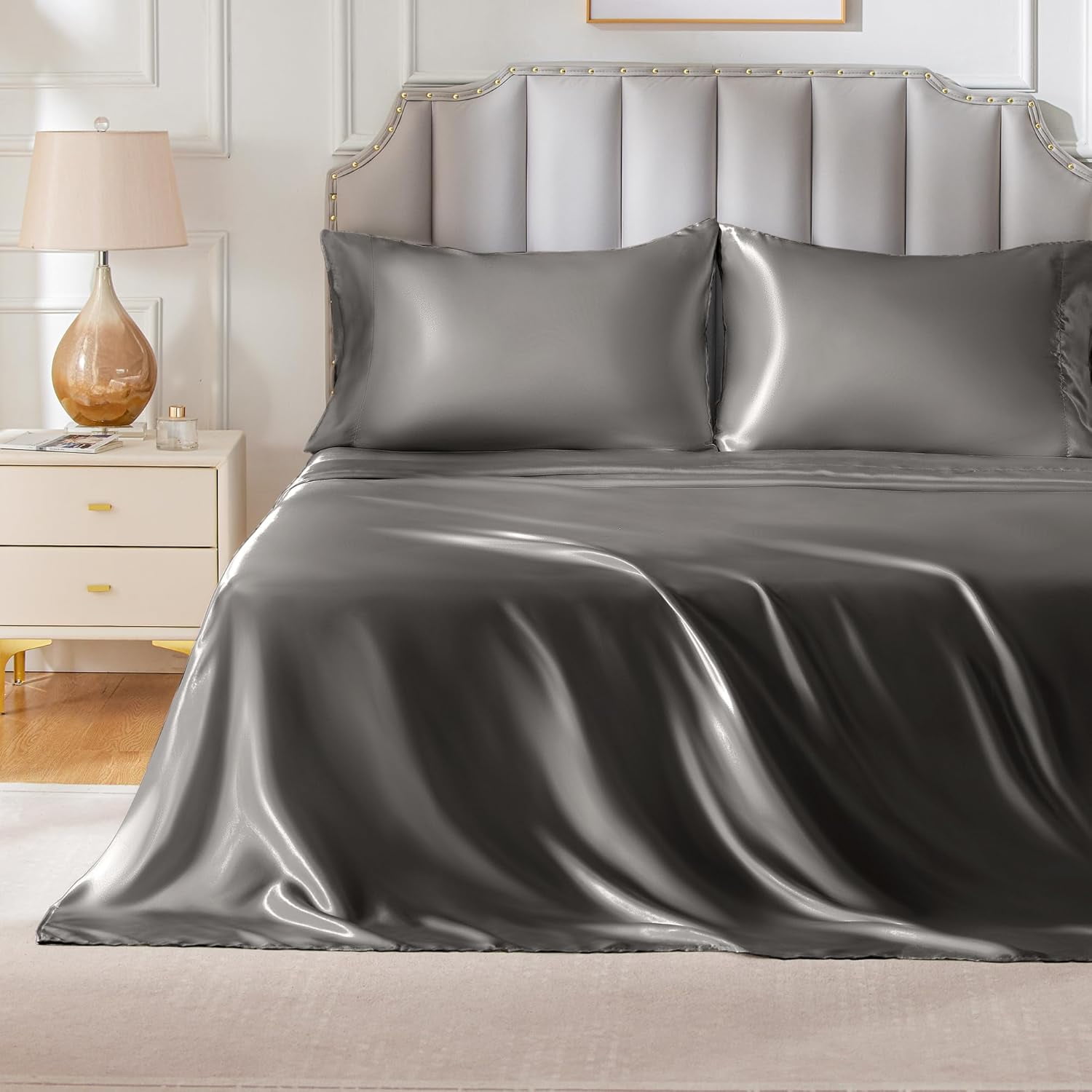 CUDUCA-Satin Sheets King Size, Silky Soft Satin Bed Sheets, 4 Psc ...