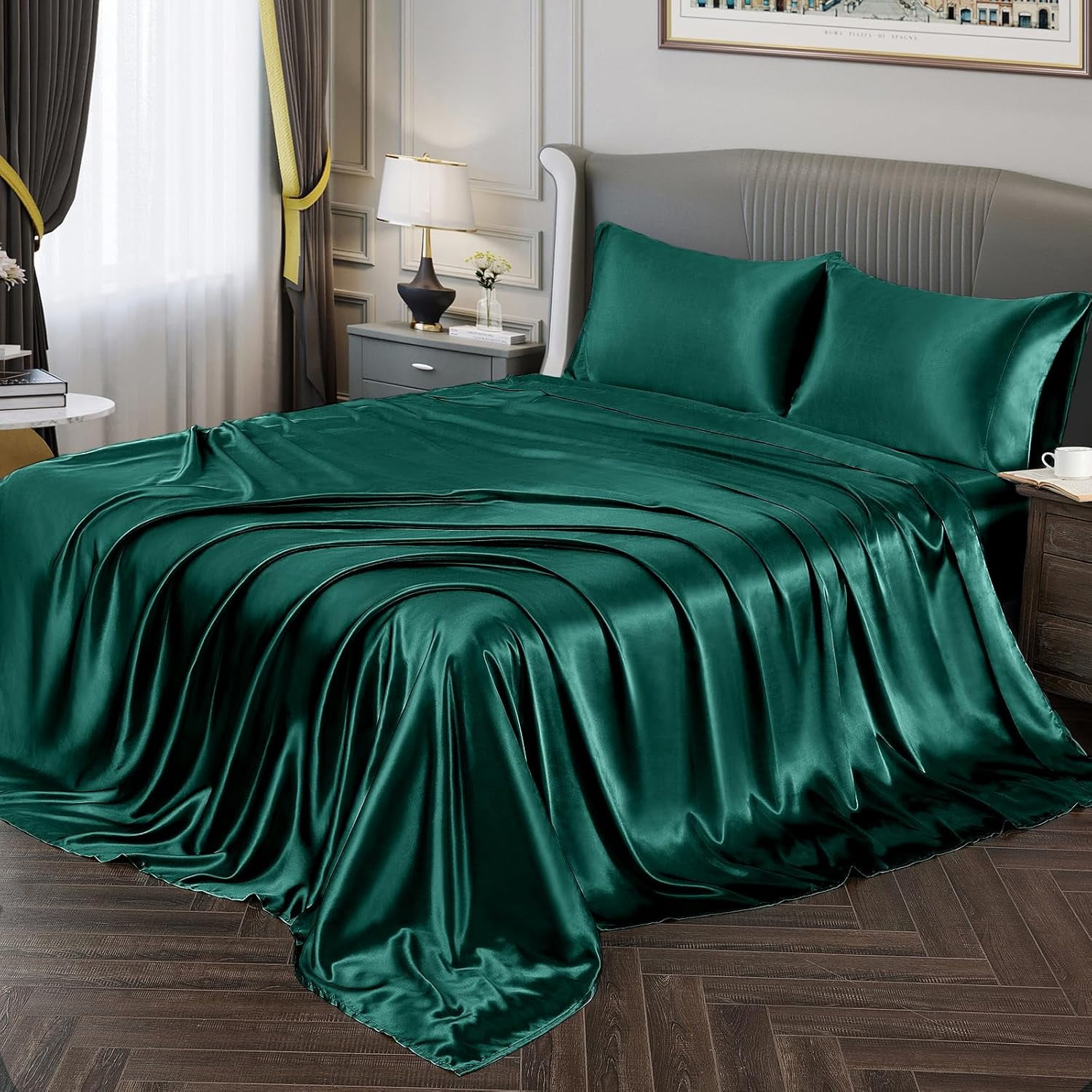CUDUCA-Satin Sheets Twin Silky Soft Satin Bed Sheets Teal Green Sheet ...