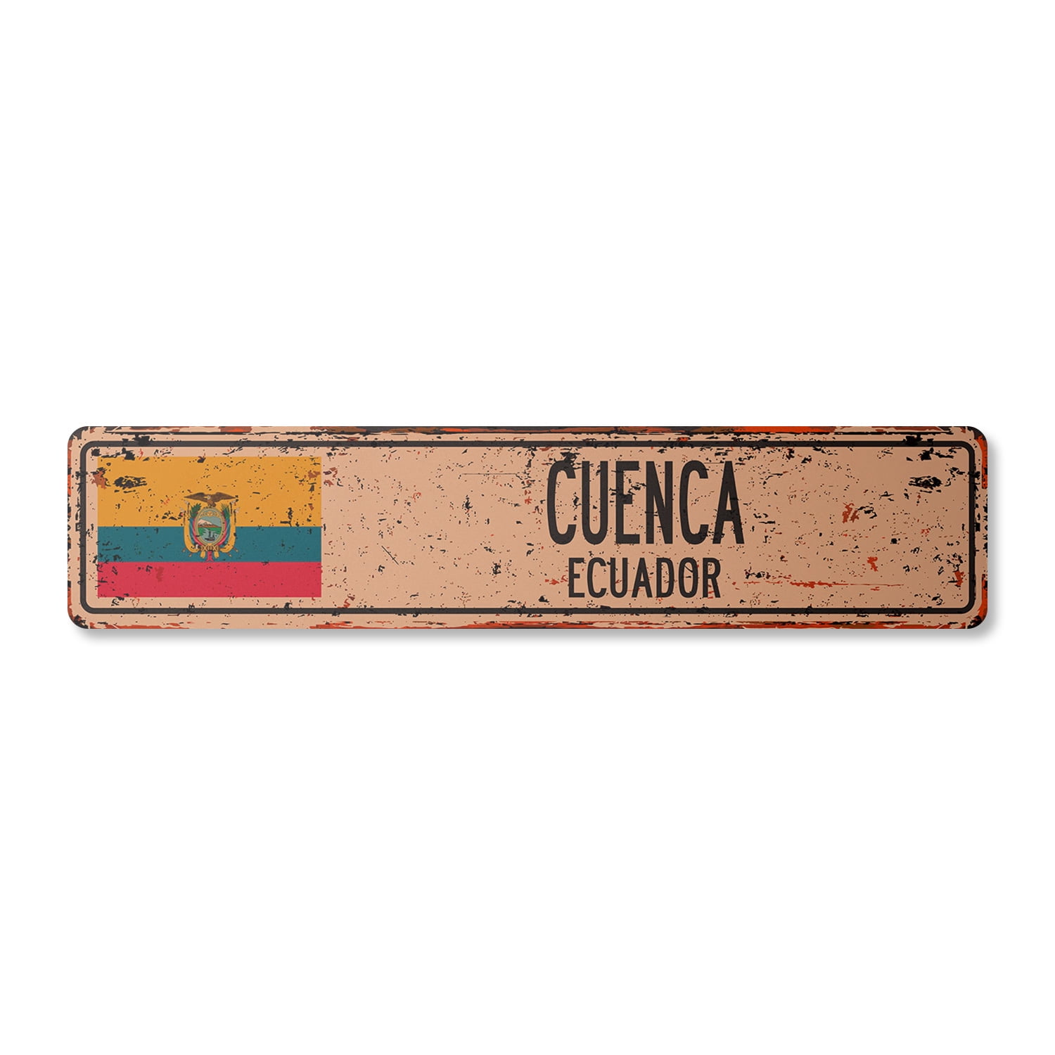 CUENCA ECUADOR Vintage Plastic Street Sign Ecuadorian flag city country ...