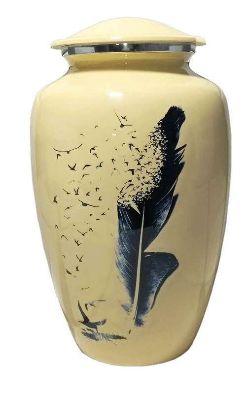 CUERO URNS - Beautiful Yellow Feather Cremation Urn for Adult Human ...