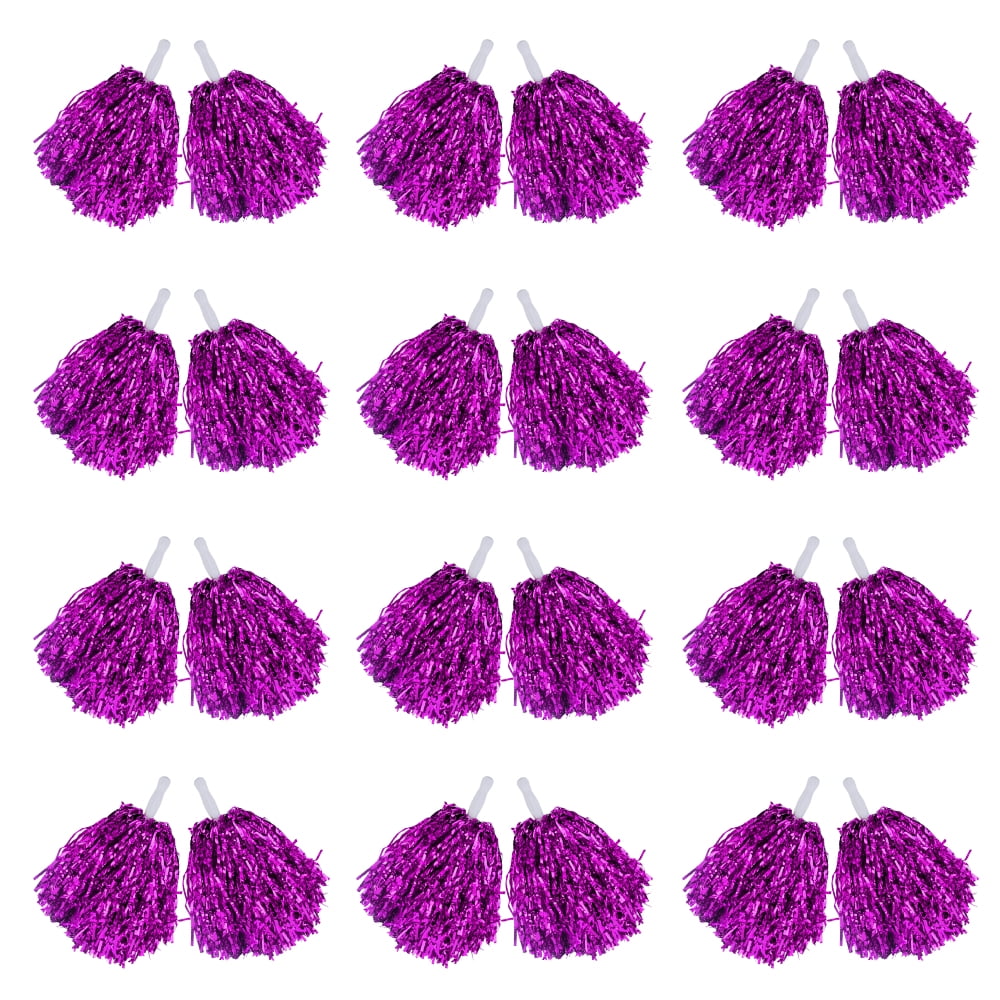 CUGBO 24Pcs Cheerleading Pom Poms, Handle Metallic Foil Flower Ribbons ...
