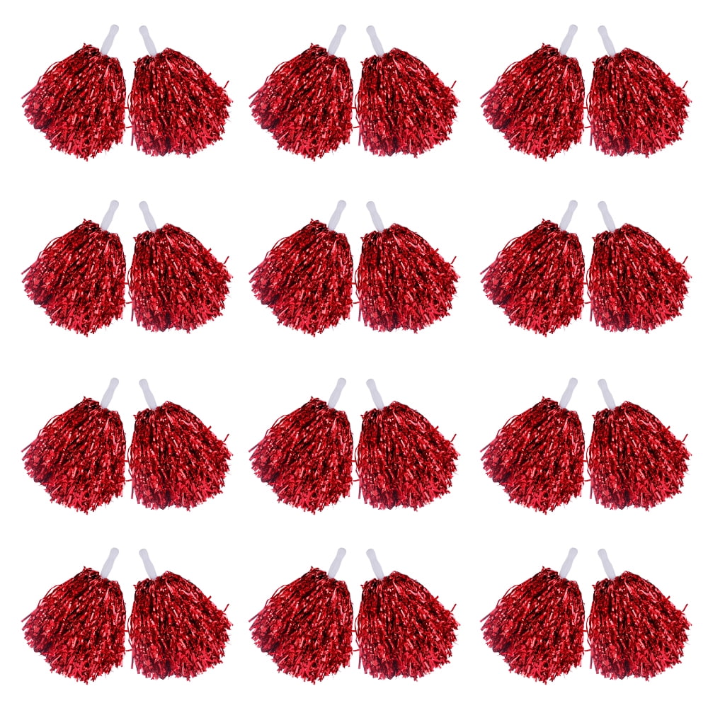 CUGBO 24Pcs Cheerleading Pom Poms, Handle Metallic Foil Flower Ribbons ...