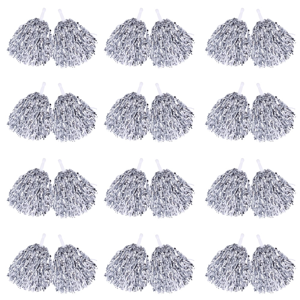 CUGBO 24Pcs Cheerleading Pom Poms, Handle Metallic Foil Flower Ribbons ...