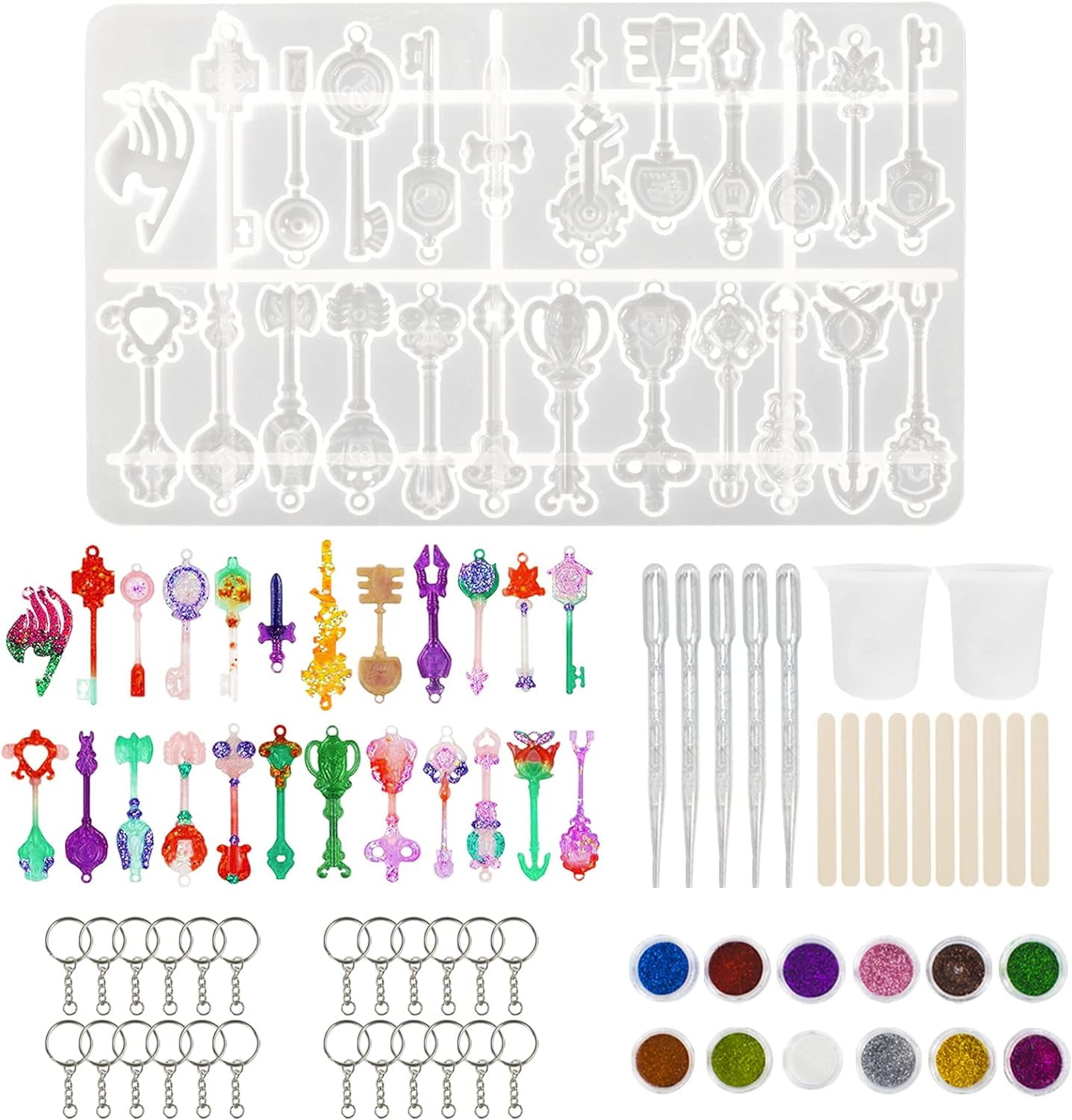 CUGBO Resin Molds Silicone, Key Pendent Resin Kits and Molds Complete ...