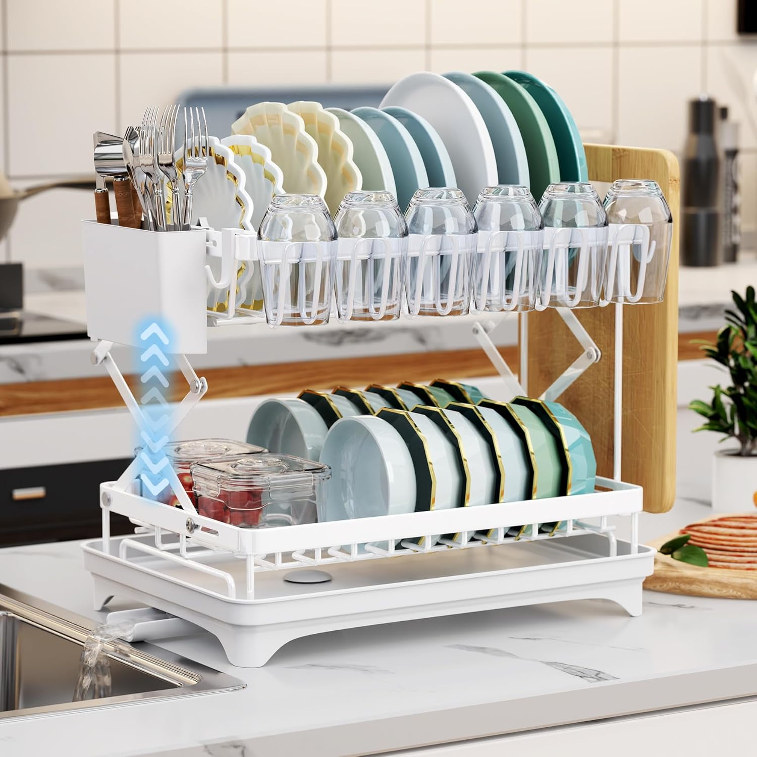 CTVYIBUI 2 Tier Dish Drying Rack Expandable Dish Racks for Counter ...
