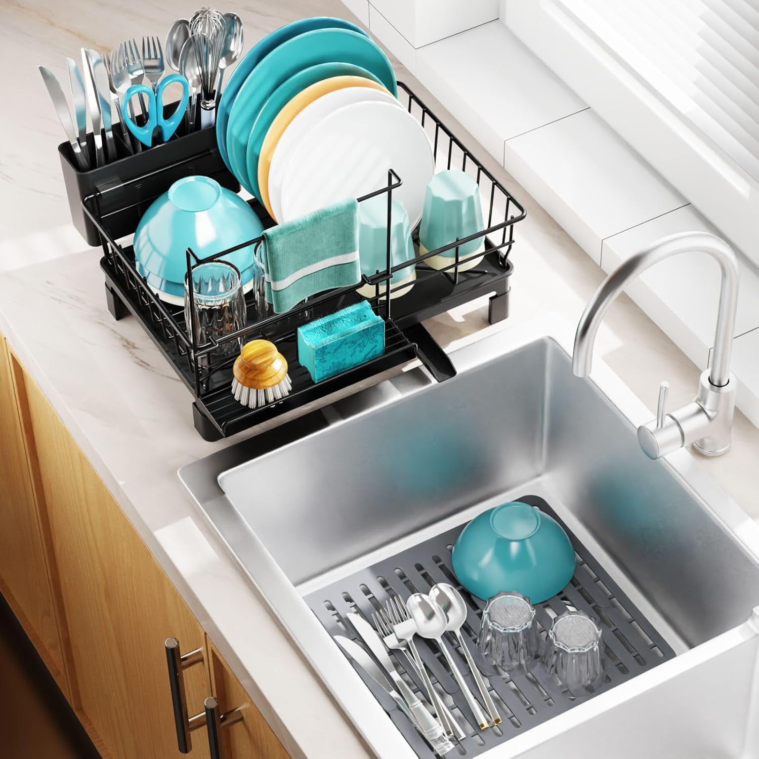 CUGVIHBIUP Dish Drying Rack with Drainboard - Compact Dish Racks for ...