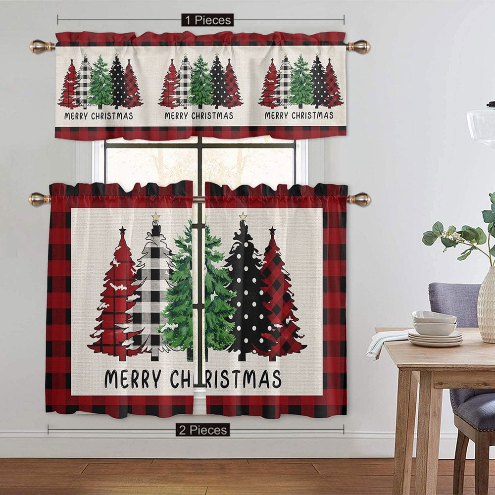 CUH Christmas Xmas Kitchen Valance Rod Pocket Cafe Tier Slot Top ...