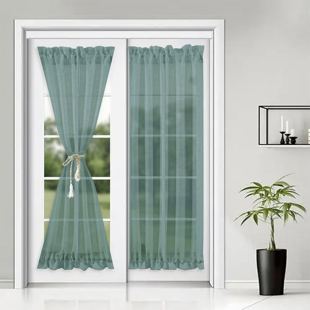 CUH French Door Rod Pocket Sheer Voile Curtains Long Window Curtain ...