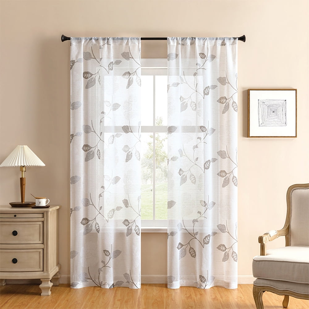 CUH Single Curtain Panel Slot Top Voile Window Curtain Floral Tulle ...