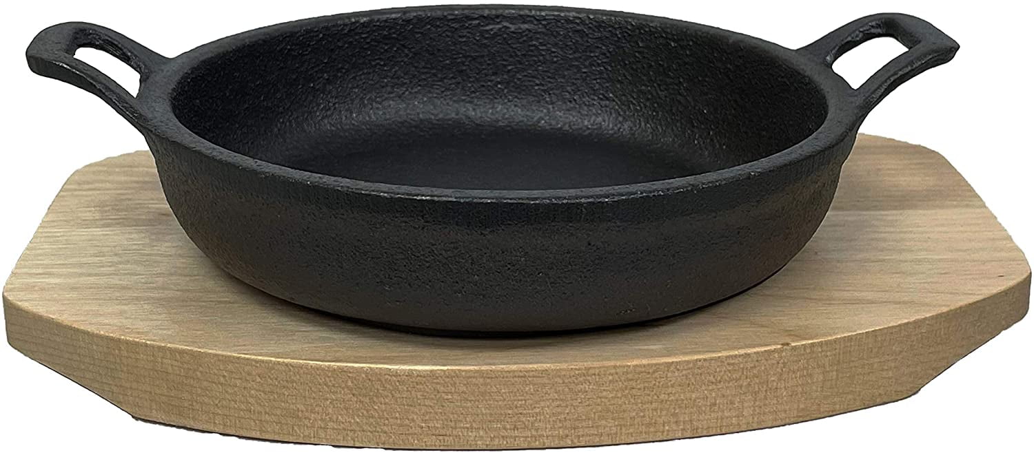 CUISILAND Pre-Seasoned Mini Cast Iron Round Pan with Wood Base, All ...