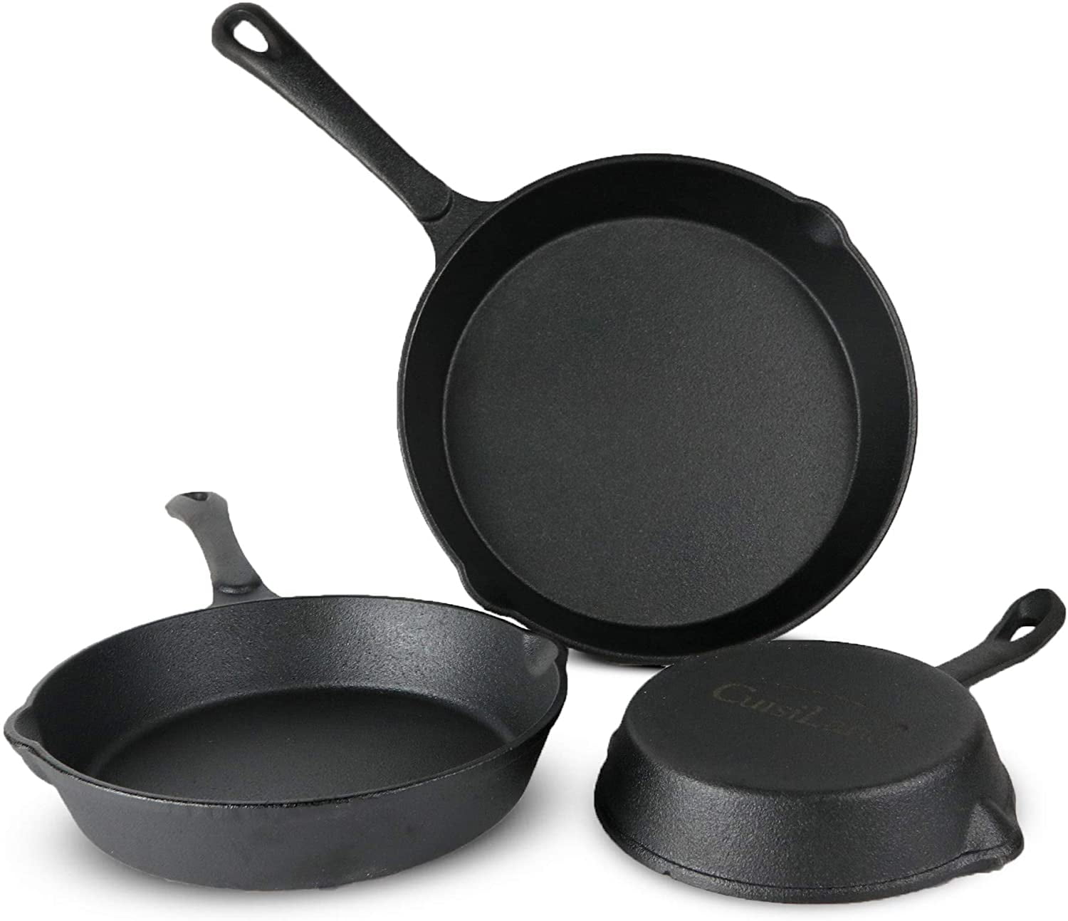 CUISILAND Quality Pre-Seasoned Cast Iron Pan Cookware Set - 10", 8", 6. ...