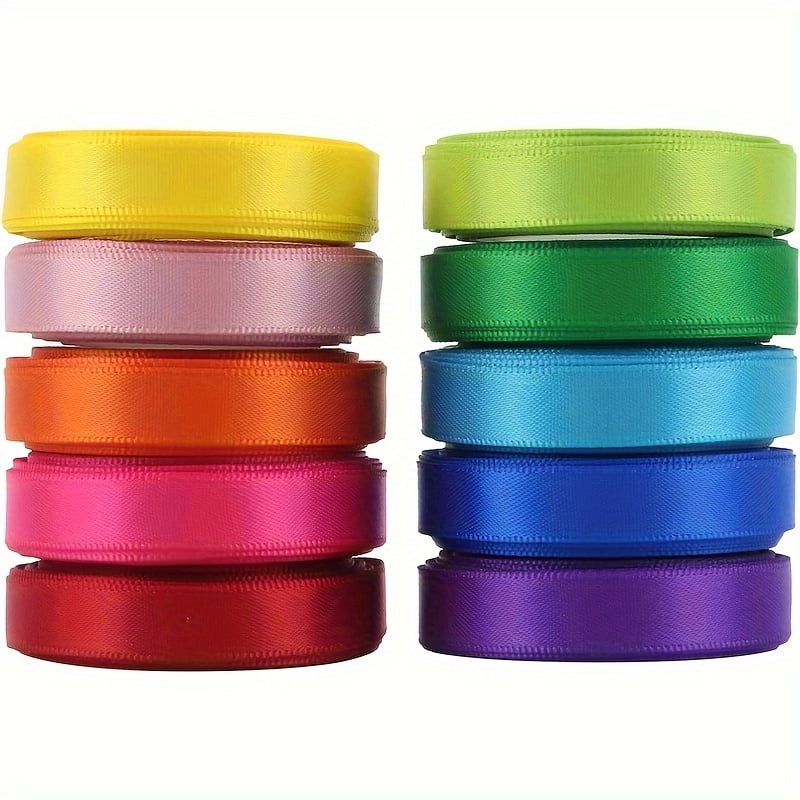 CUITING 10-Pack Rainbow Satin Ribbon 10 Colors Double-Sided 3/8 inch x ...