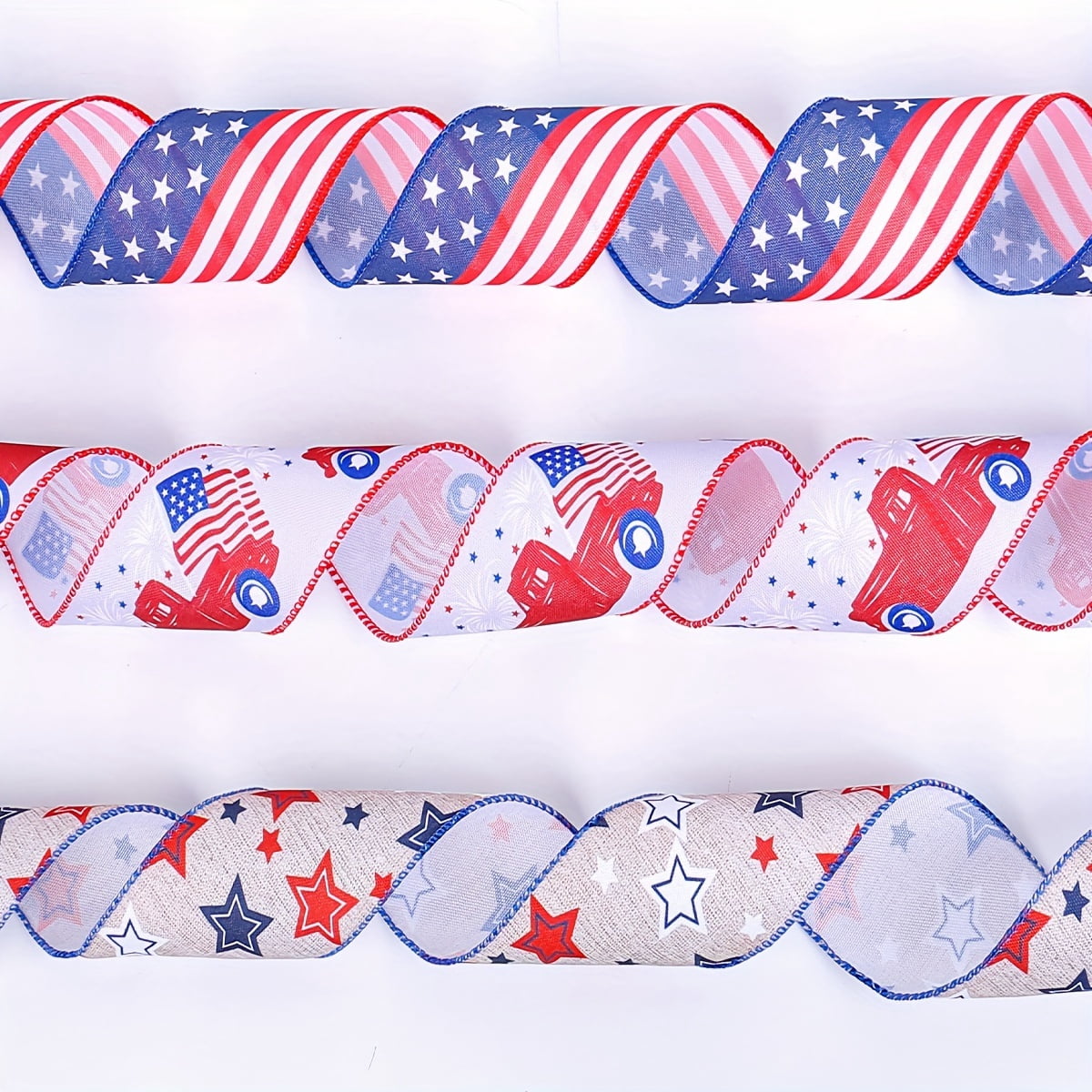 CUITING 3 Rolls 2.5” × 5 Yd 4th of July Patriotic Wired Ribbon ...