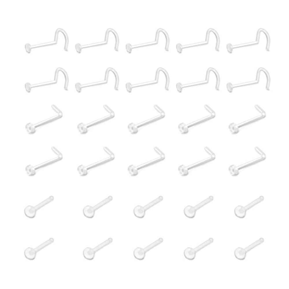 CUITING 60pcs Medical Invisible Nose Nail Nose Ring Clear Transparent ...