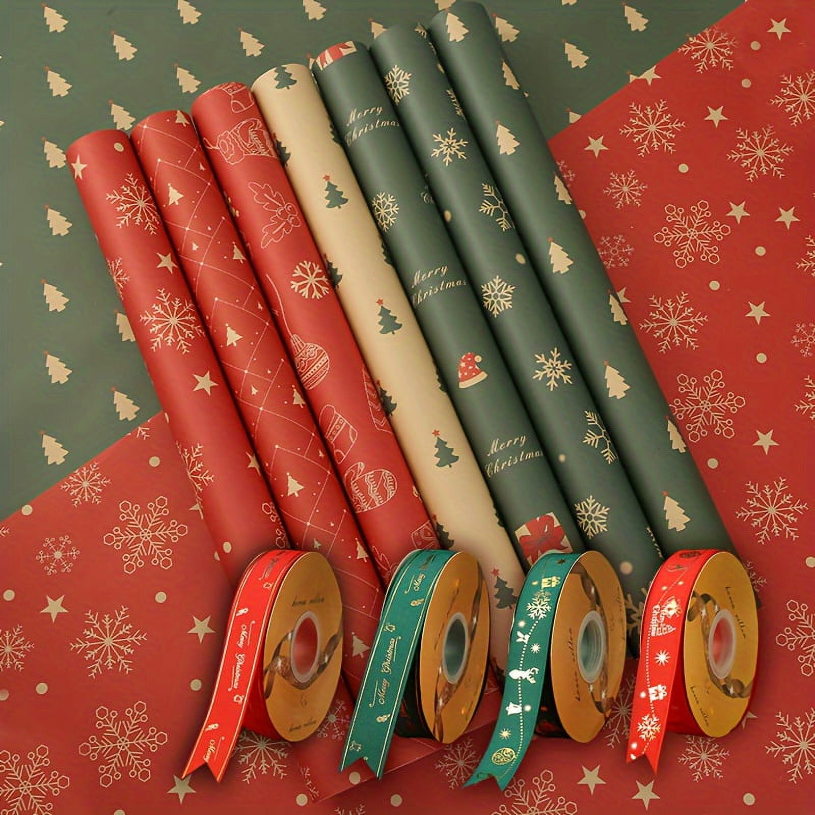 CUITING 8-Pack Christmas Gift Wrapping Paper Set with 4 Brown Kraft ...
