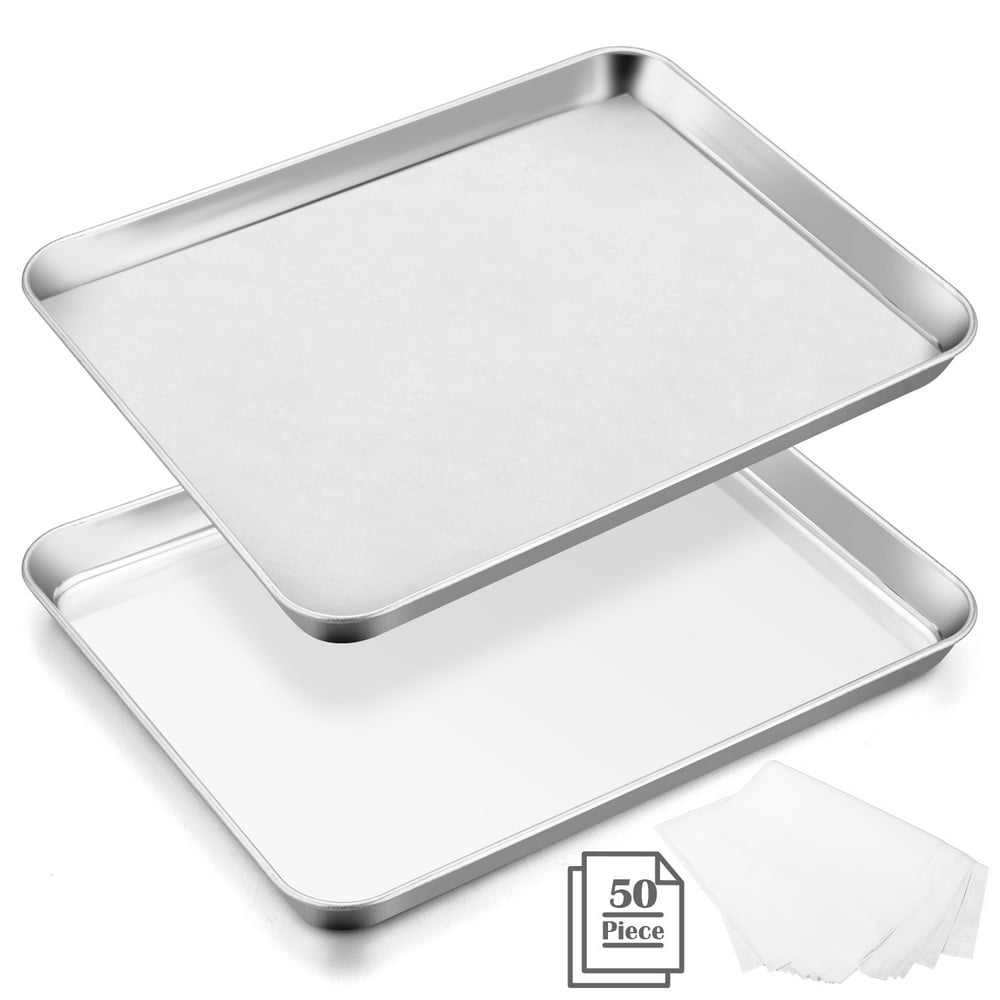 CUITING Baking Sheet Set of 2 Stainless Steel Cookie Sheets Plus 50 ...