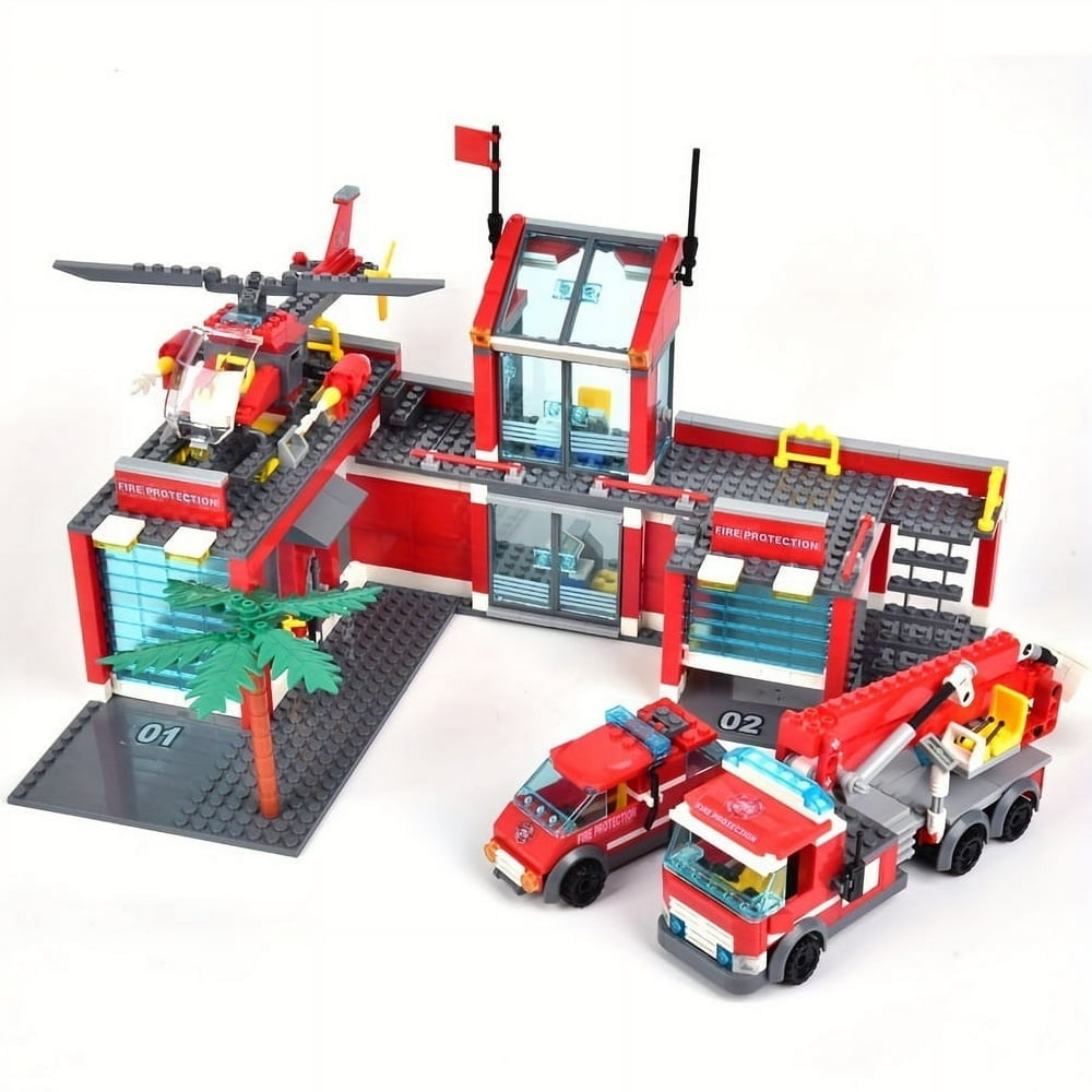 CUITING City Fire Station Model Building Blocks Firefighter Truck ...