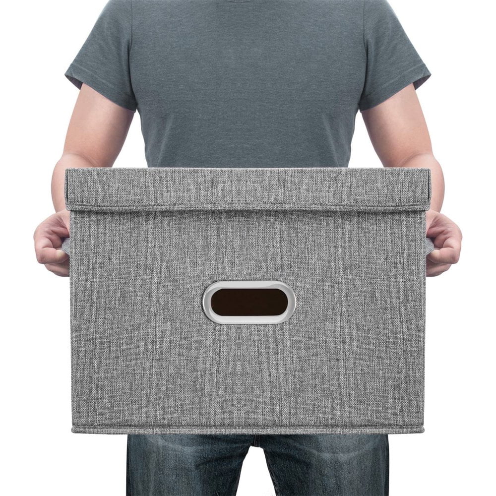 CUITING Collapsible Fabric Storage Bin With Handle Lid Foldable Box ...
