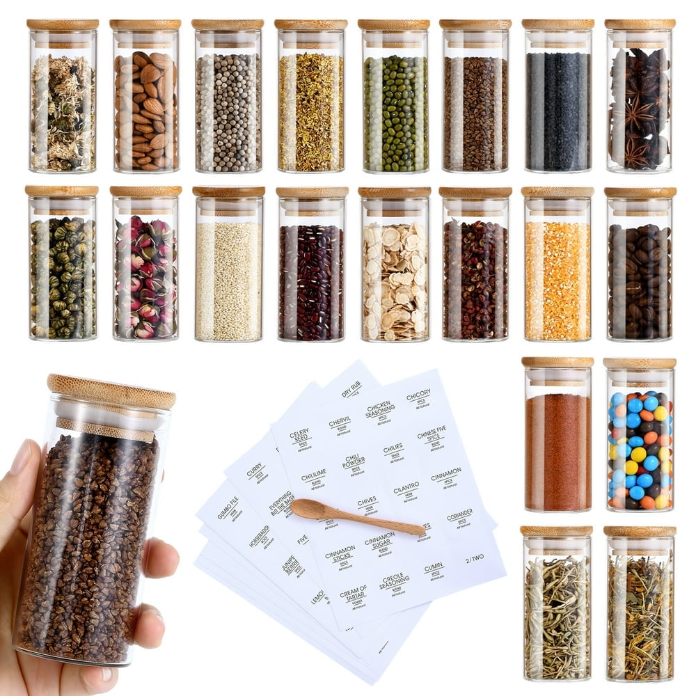 CUITING Glass Jars 12 Pcs Spice Jars Set with Bamboo Lids 6 Pcs Small ...