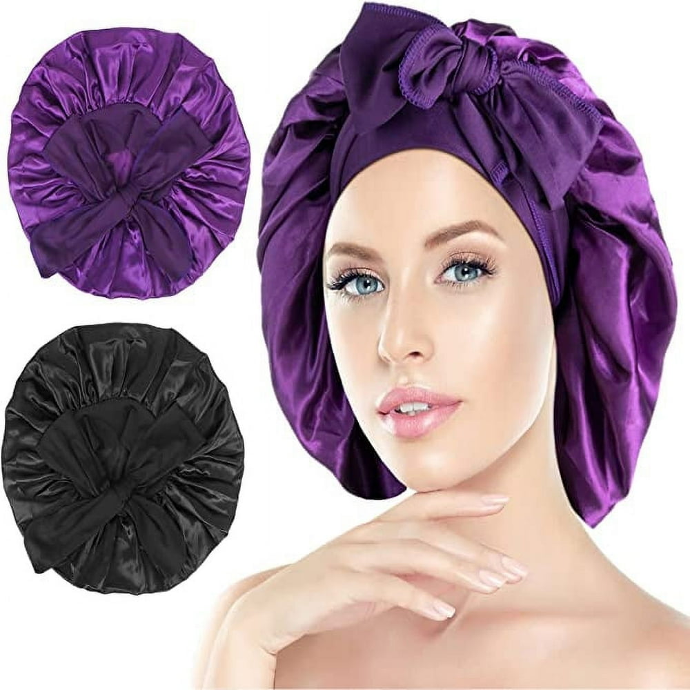 CUITING [Pack of 2 Satin Sleeping Bonnet Large Satin Sleep Bonnet with ...