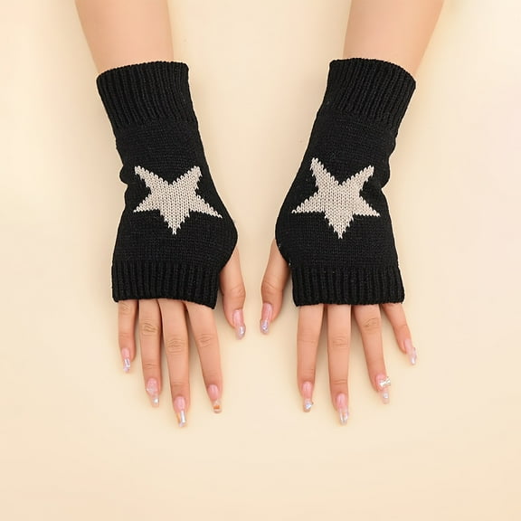 2 Pairs Winter Warm Fingerless Gloves Acrylic Knitted Fiber Yarn with ...