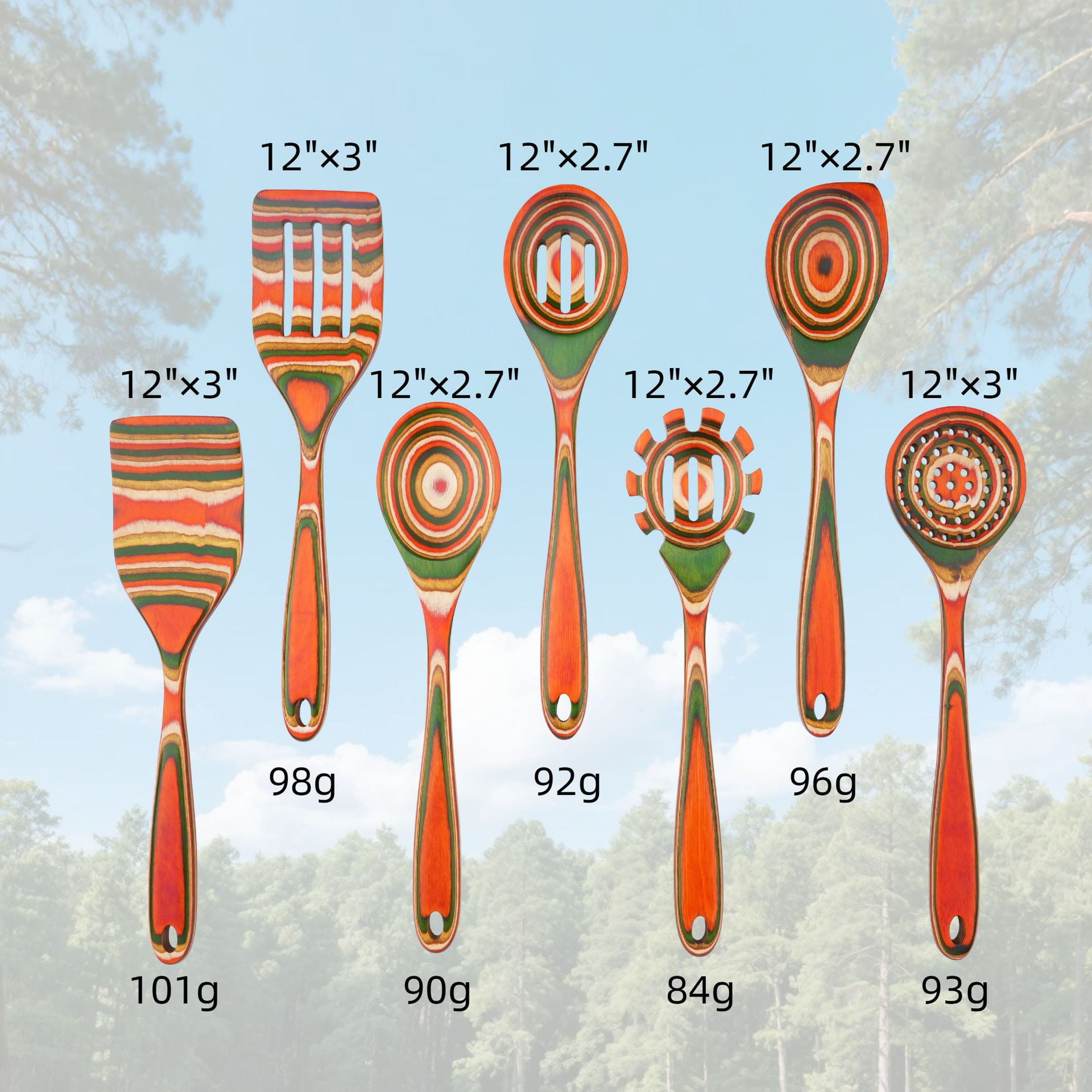 CUKIXA 7-Piece PAKKA Wood Kitchen Set, 14.6-inch Colorful Utensils for ...