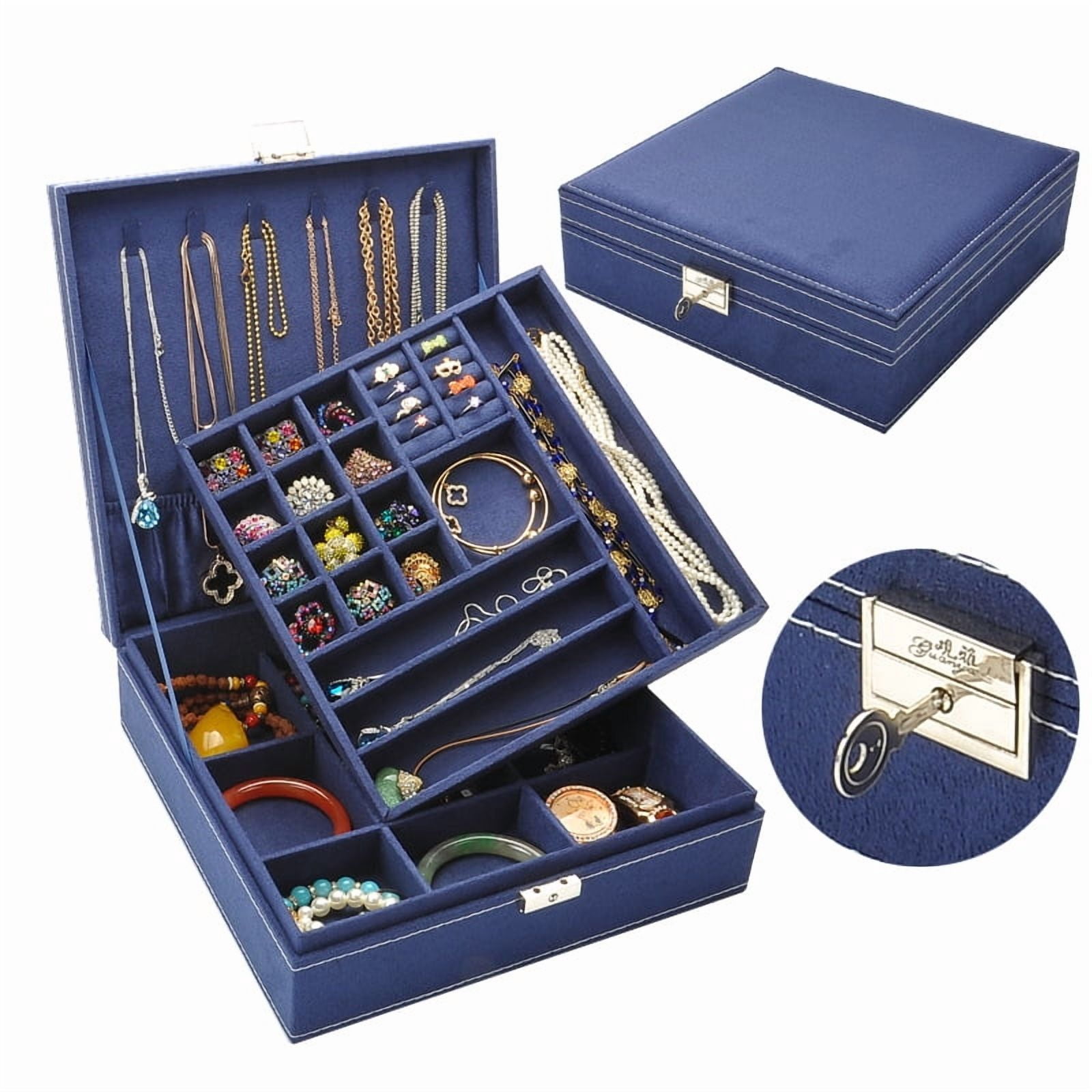 CUKIXA Double-Layer Velvet Jewelry Box, 10.24"x10.24"x3.35" Square ...