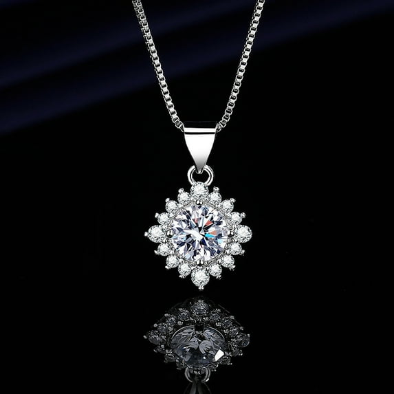 CUKIXA Silver Plated Necklace for Women - Square Cut Cubic Zirconia ...