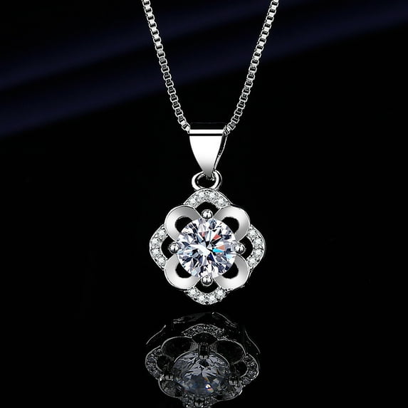 CUKIXA Silver Plated Necklace for Women - Square Cut Cubic Zirconia ...