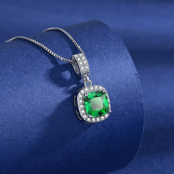 CUKIXA Silver Plated Necklace for Women - Square Cut Cubic Zirconia ...