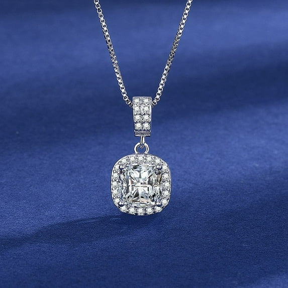 CUKIXA Silver Plated Necklace for Women - Square Cut Cubic Zirconia ...