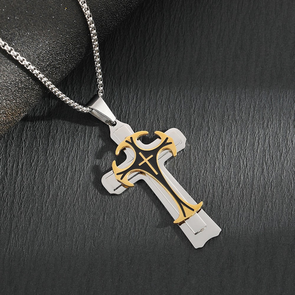 CUKIXA Vintage Cross Necklace for Men - Stainless Steel Flat Link Chain ...