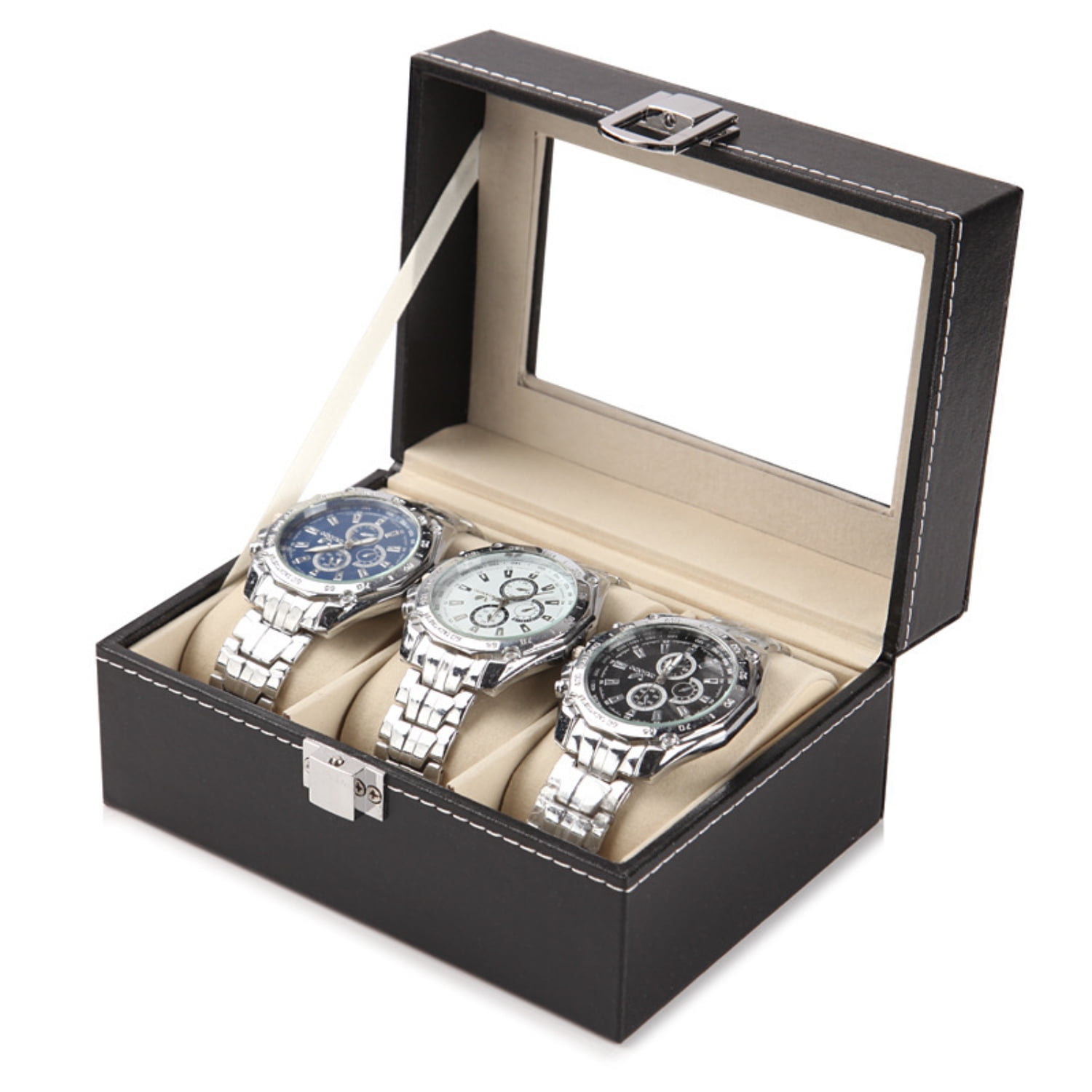 CUKIXA Watch Box for Men with Glass Top, PU Leather Lockable Watch Case ...