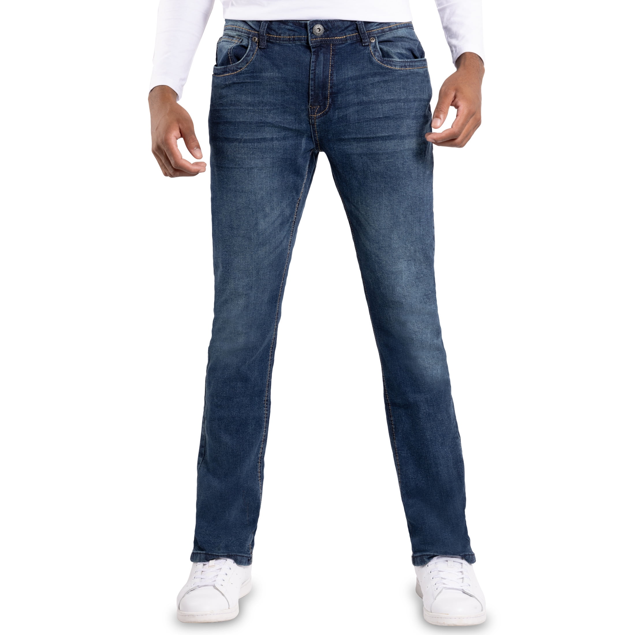 CULTURA Men's Saddle Stitch Modern Fit Jeans, Medium Blue, 42X32 ...