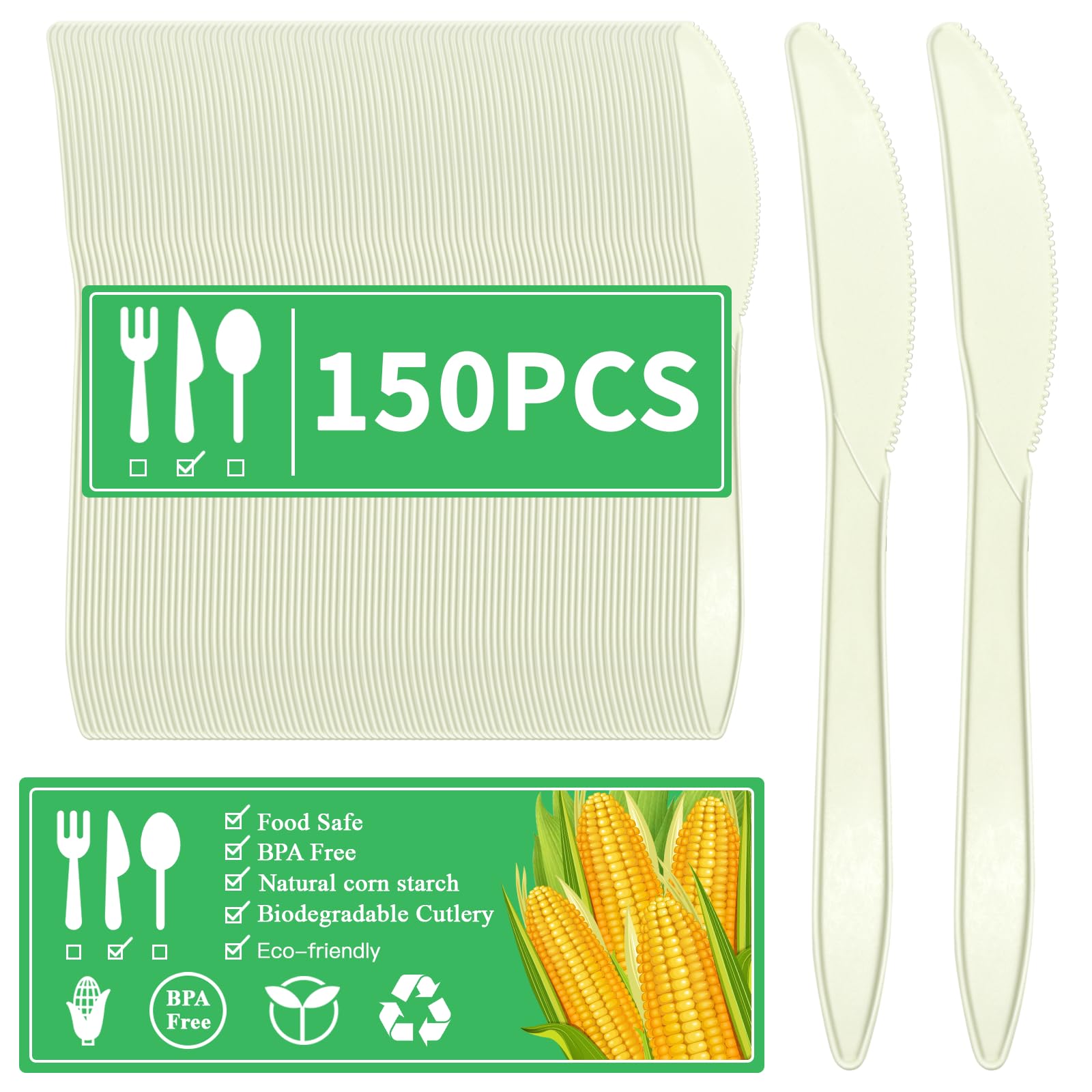 CUNLU 150 Pack 7 IEF31 Inch Compostable Disposable Knives No Plastic ...