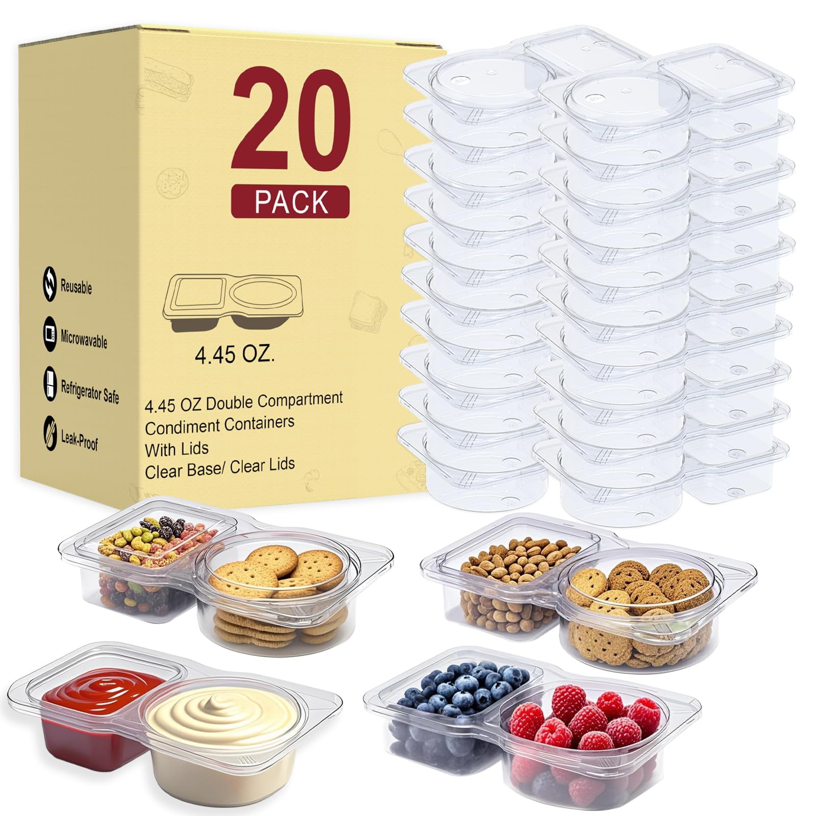 CUNLU 20 Sets Reusable Small Food Storage Containers,Double Condiment ...