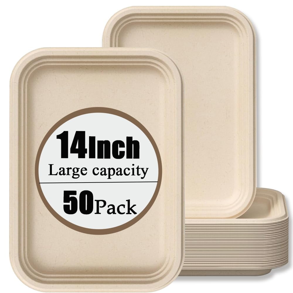 CUNLU 50 Pack 14 Inch Disposable AD01 Food Trays Heavy Duty, Large ...
