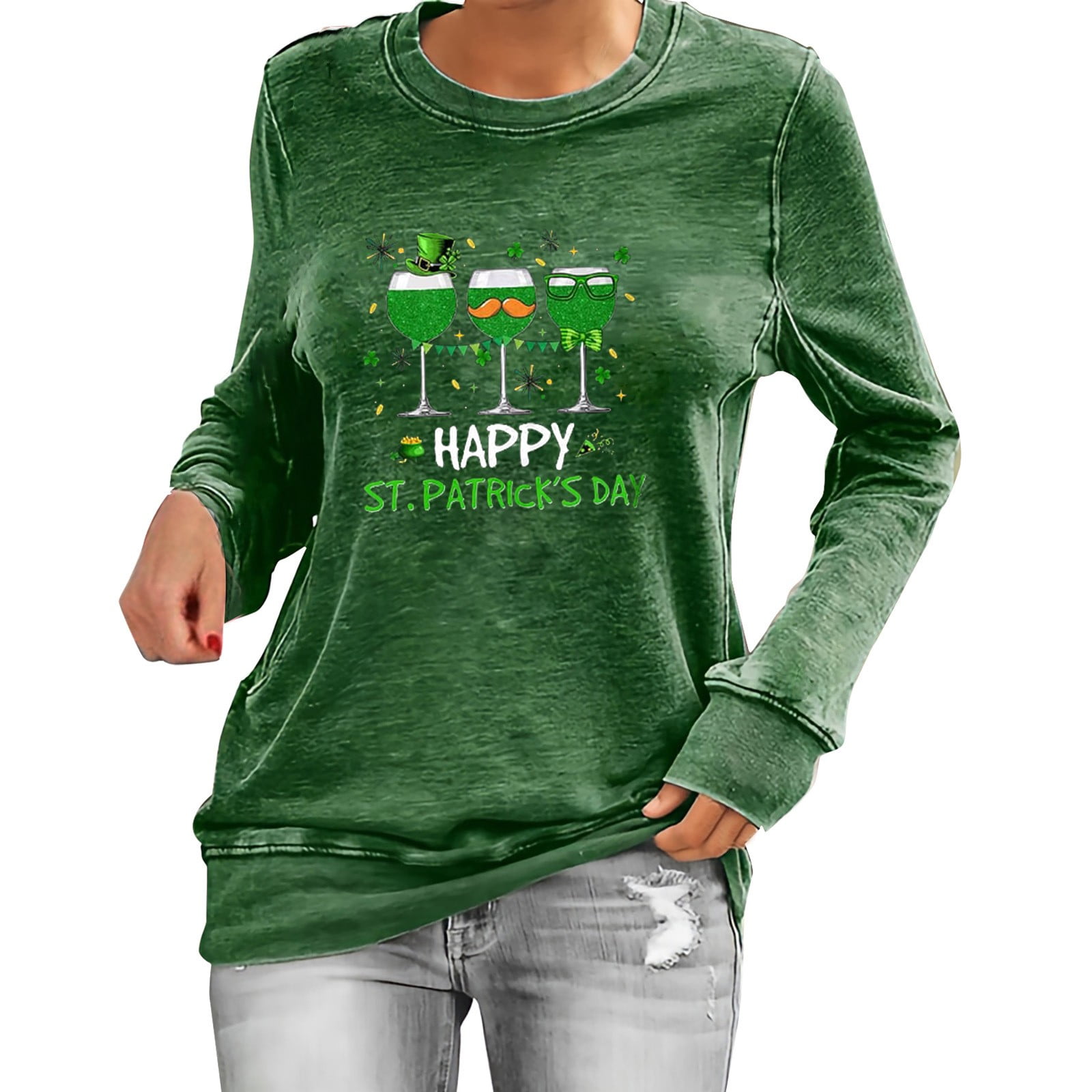 CUNSOUTH Sweatshirts for Girls Women's St. Day Flower Fashion Round ...