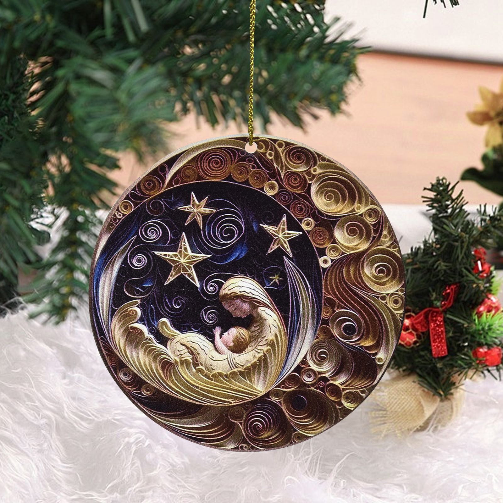 CUNlUDJ9 Christmas Mysterious Navy Blue And Gold Craft Pendant ...
