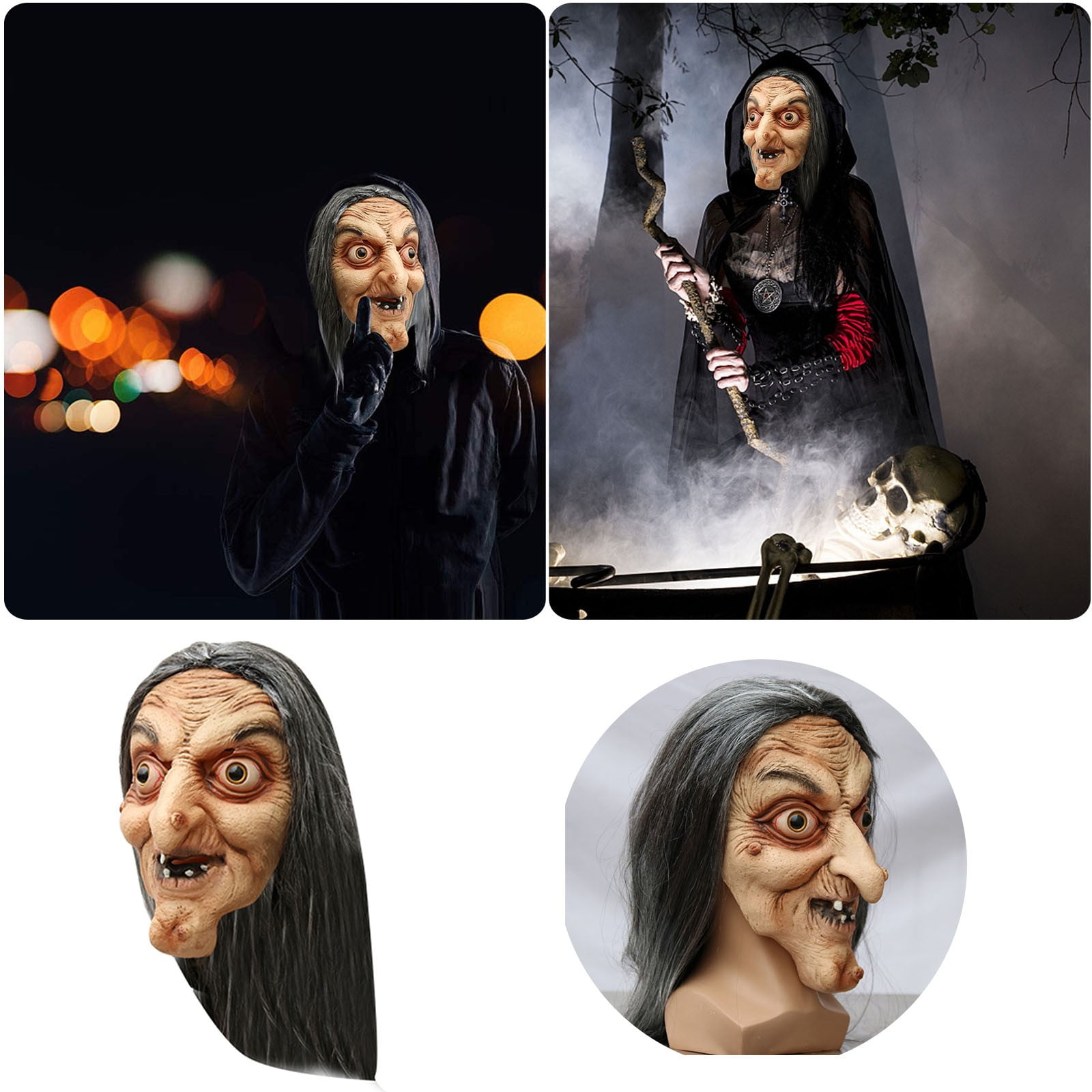 CUNlUDJ9 Scary Long Hair Witch Head Covers Old Man Head Covers Escape ...