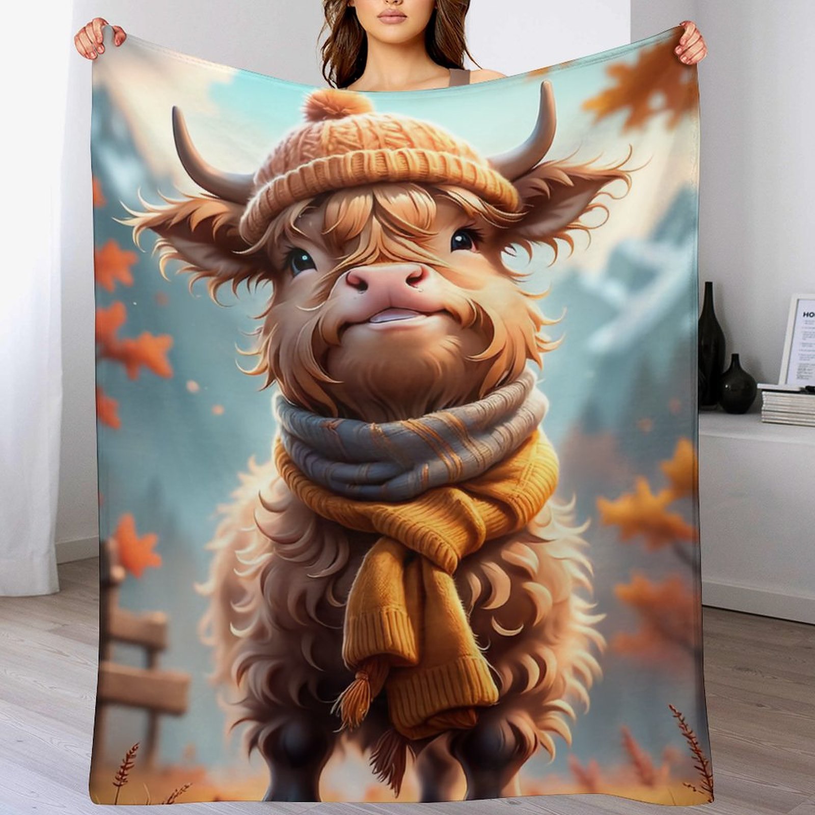 CUNlUDJ9 Thanksgiving Holiday Cow Cattle Blanket Nap Blanket Printed ...