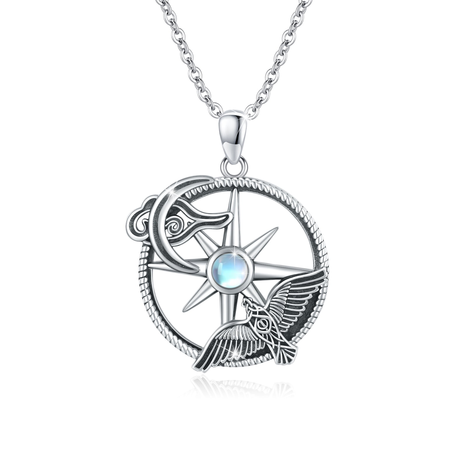CUOKA MIRACLE Compass Raven Necklace for Men Women Sterling Silver ...