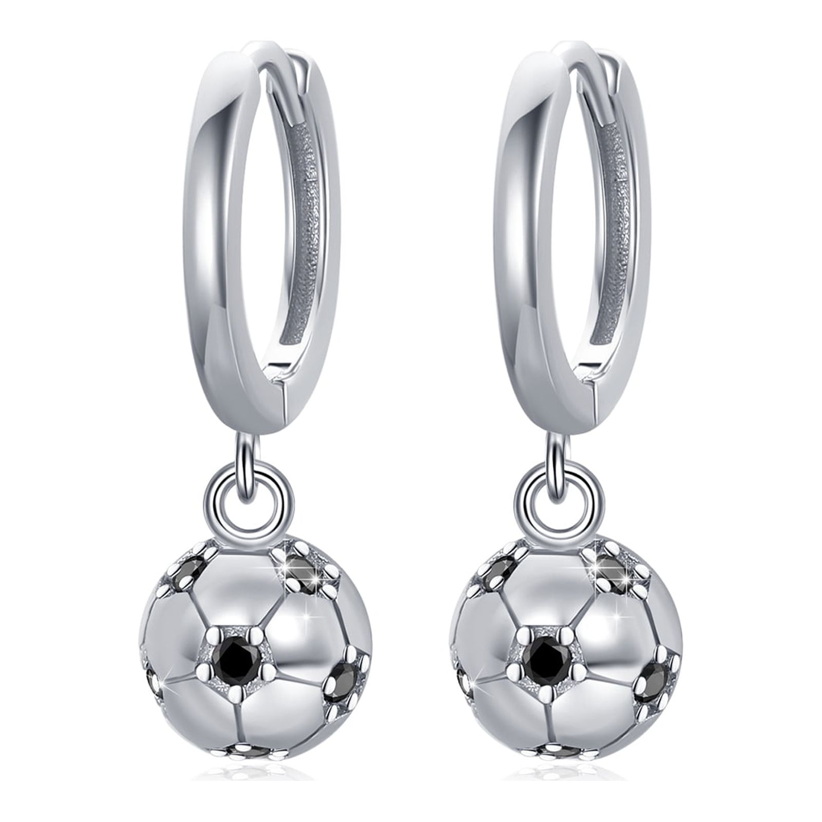 CUOKA MIRACLE Football Hoop Earrings 925 Sterling Silver Cubic Zirconia ...