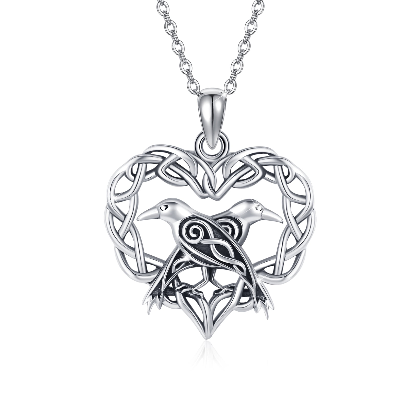 CUOKA MIRACLE Heart Necklace S925 Sterling Silver Crow Pendant Necklaces Celtic Knot Irish Lucky ...