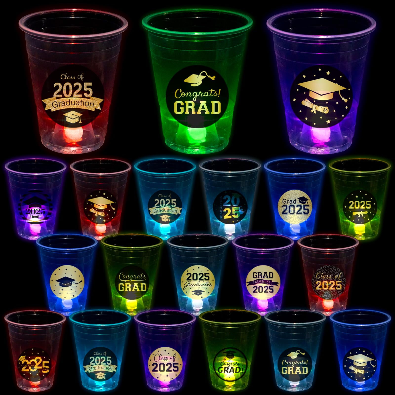 CUPLOOV 25 Graduation AJH3 Party Led Cups Decorations 2025-16OZ Light ...