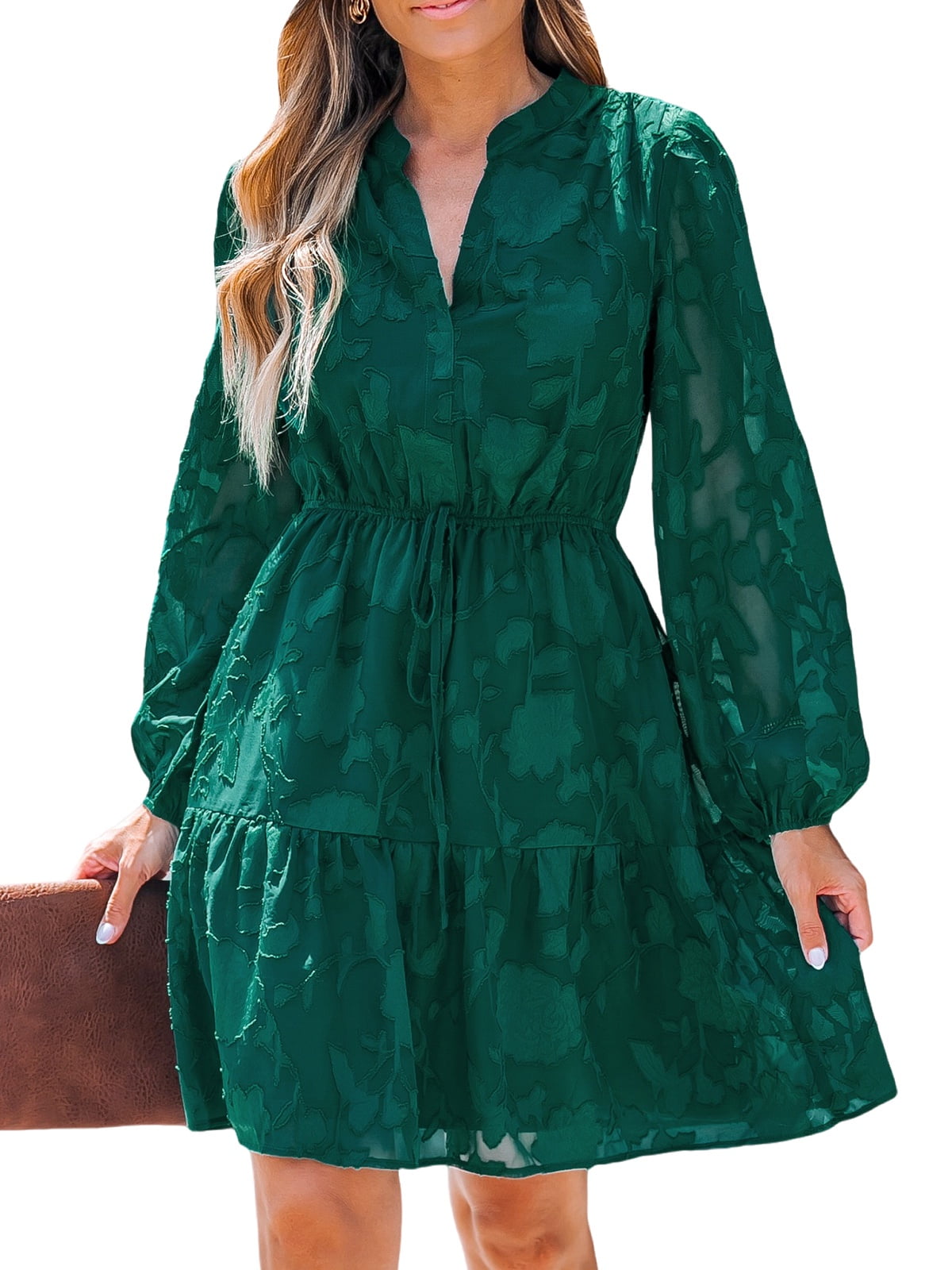 CUPSHE Women's Floral V Neck Mini Dress Lace Peasant Long Sleeve ...